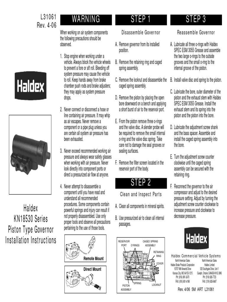 Piston Type Governor KN18530 Series Instructions (English-Spanish ...