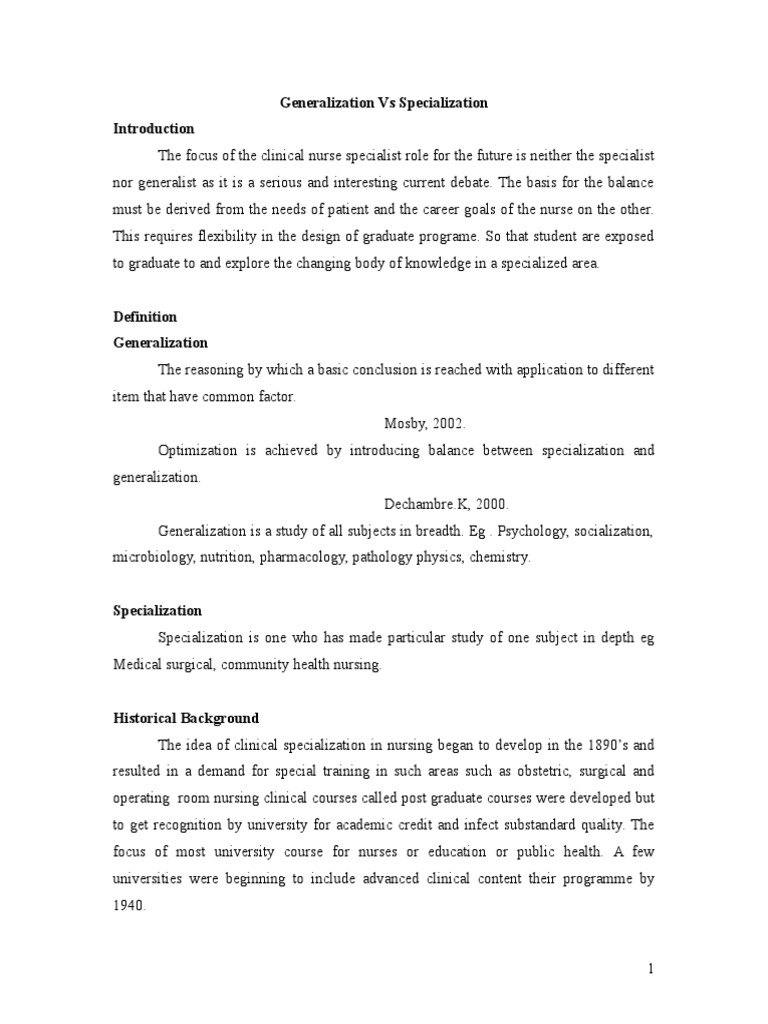 Specialization vs Generalization in Nursing | PDF | Specialty (Medicine) | Nursing