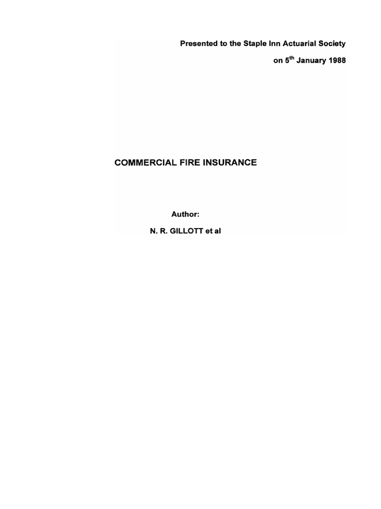 Commercial Fire Insurance: Presented To The Staple Inn Actuarial ...