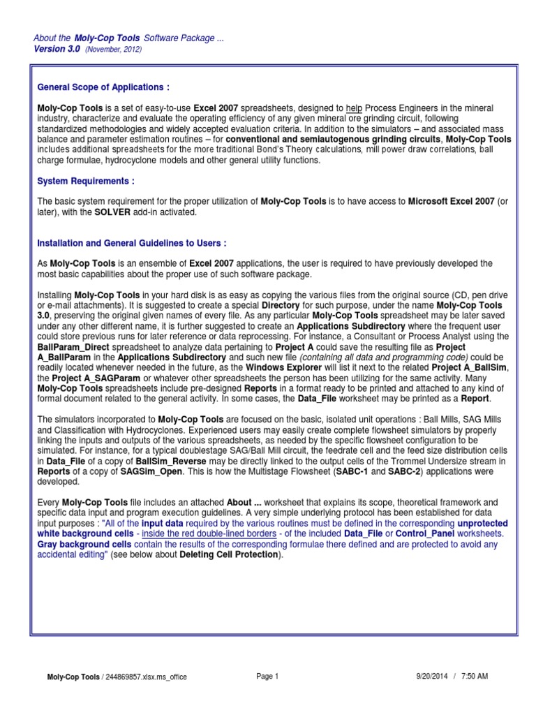 About ... Moly-Cop Tools | PDF | Microsoft Excel | Spreadsheet