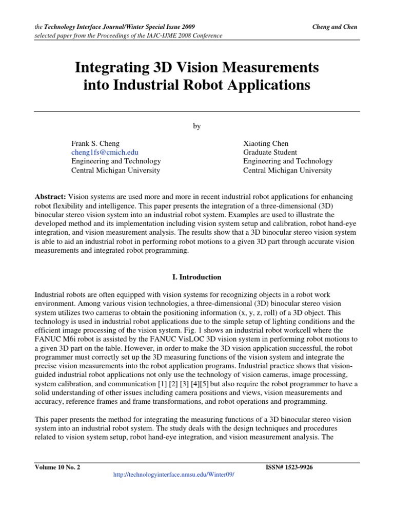 Integrating 3d Vision Measurements Into Industrial Robot Applications Pdf