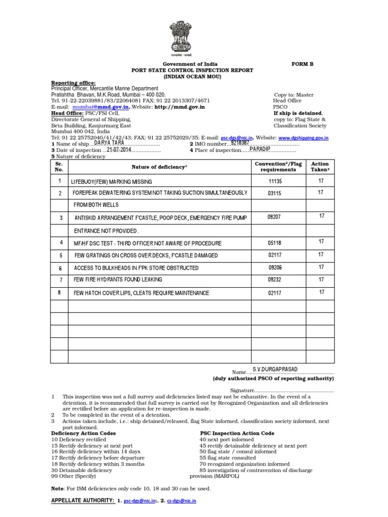 PSC Form B | PDF | Water Transport | Shipping