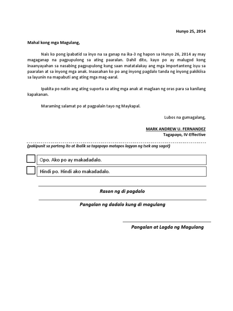 Letter To Parents For A Meeting | PDF