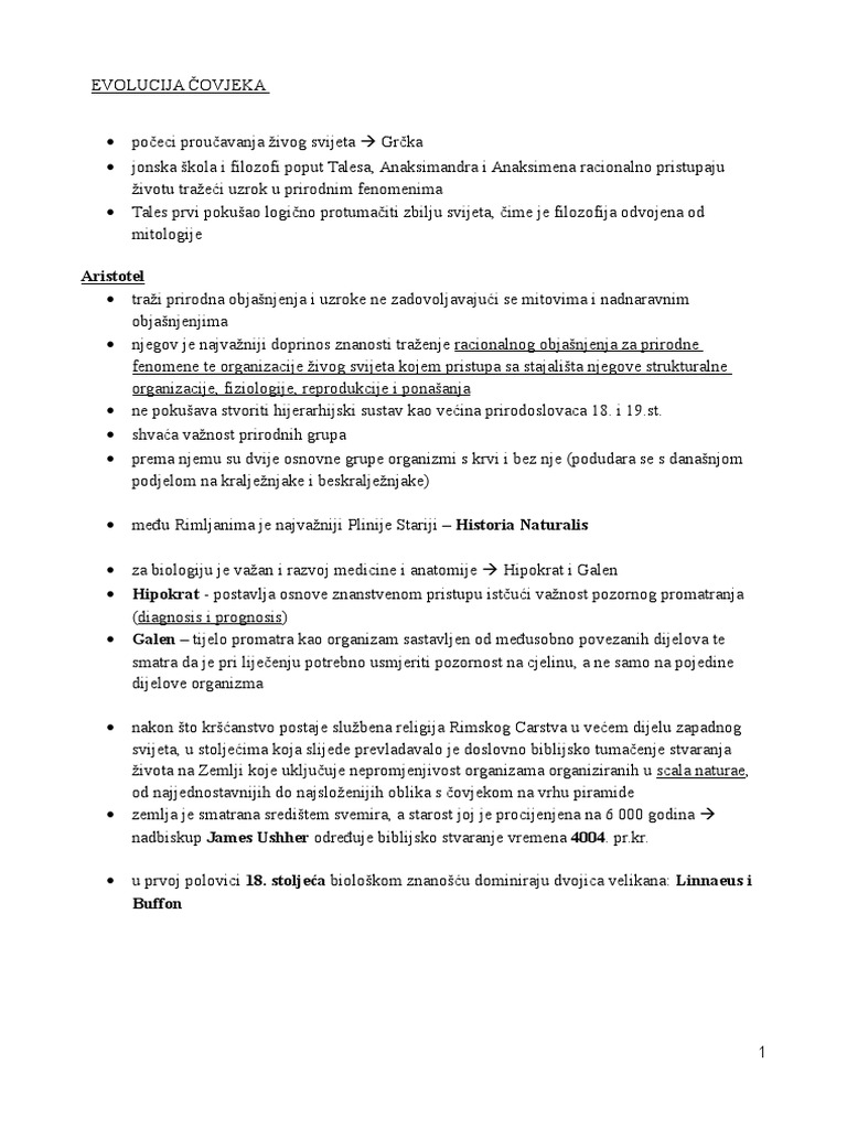 Evolucija Čovjeka - Skripta | PDF