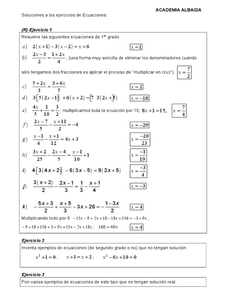 Soluciones A Los Ejercicios de Ecuaciones | PDF | Ecuaciones | Objetos matemáticos