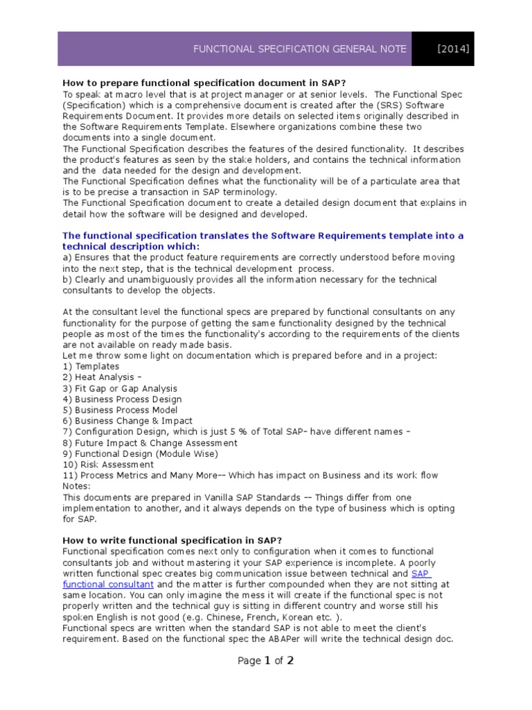 How To Prepare Functional Specification Document in SAP - 2014 | PDF ...