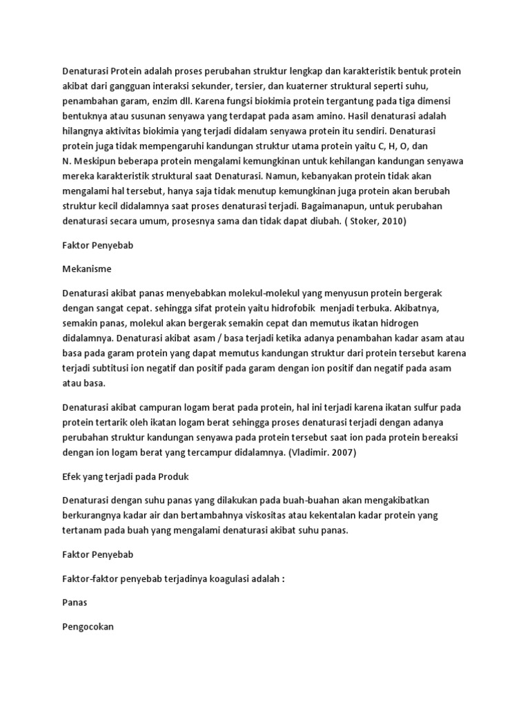 Denaturasi Protein Adalah Proses Perubahan Struktur | PDF