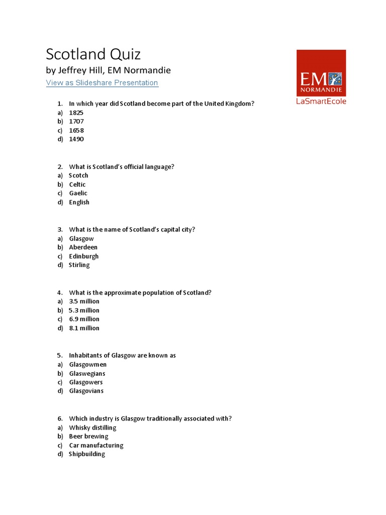 Scotland Quiz 1 PDF | PDF | Glasgow | Scotland