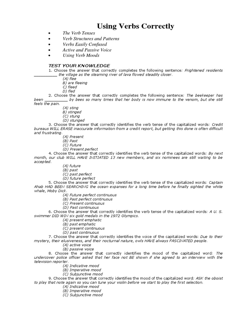Using Verbs Correctly | PDF | Grammatical Tense | Verb
