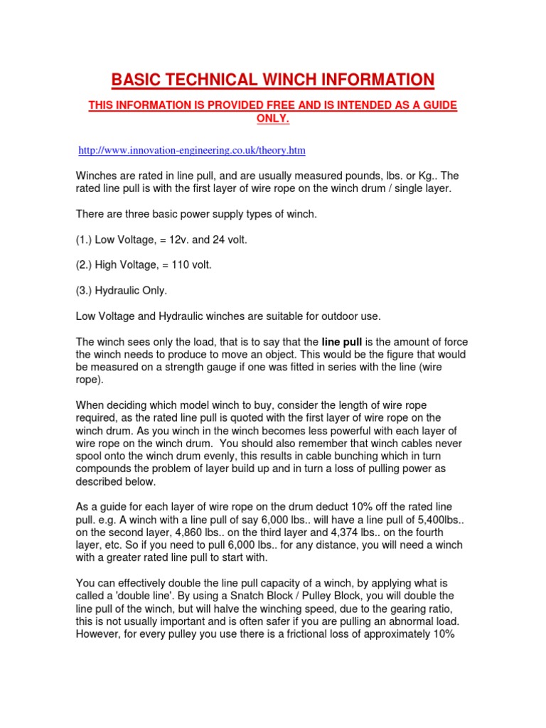 Basic Technical Winch Information | PDF | Rope | Wire