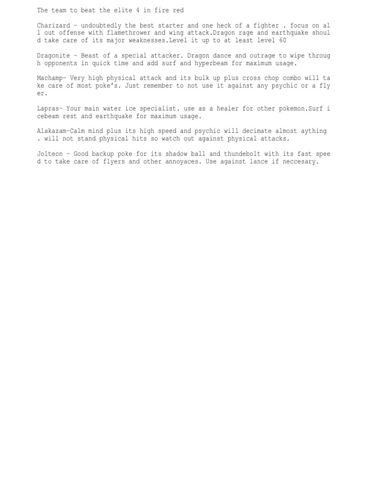Elite 4 Team Strategy for Fire Red | PDF
