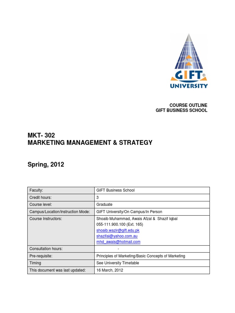 MKT-302 Marketing Management & Strategy: Course Outline Gift Business ...