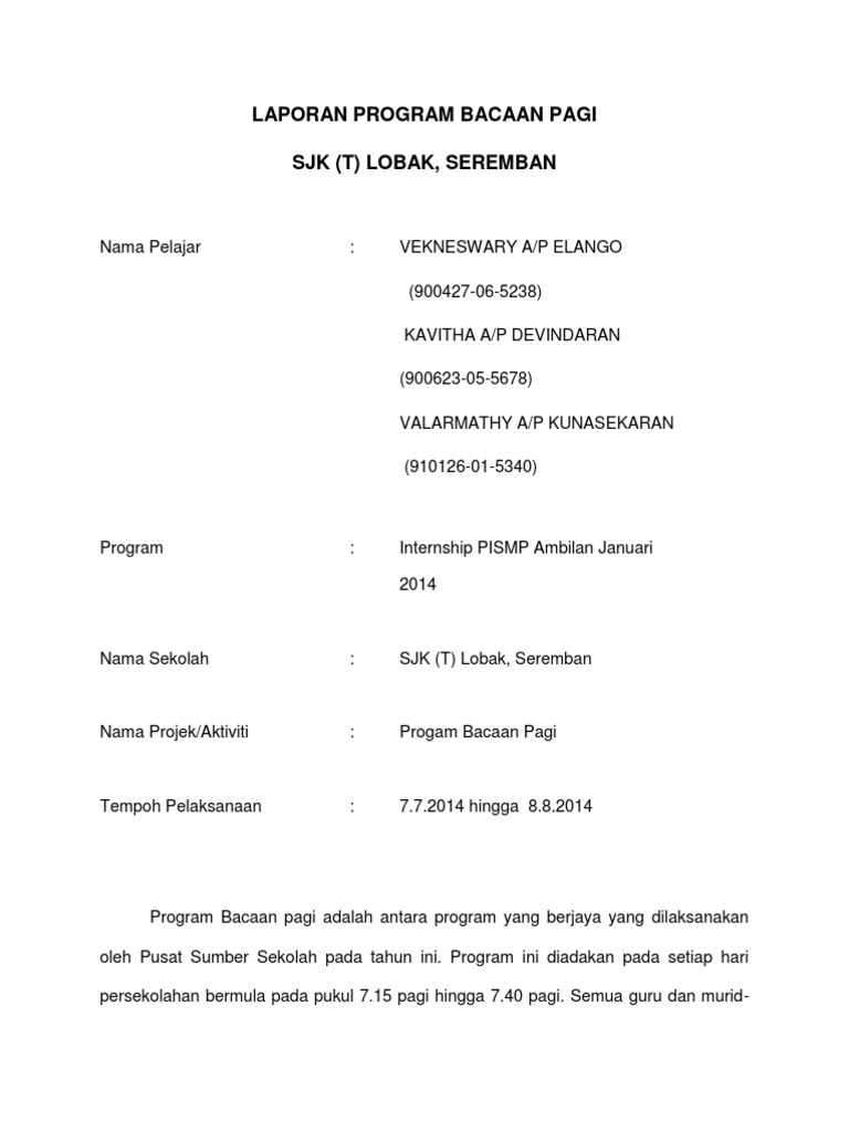 Laporan Program Bacaan Pagi Pdf