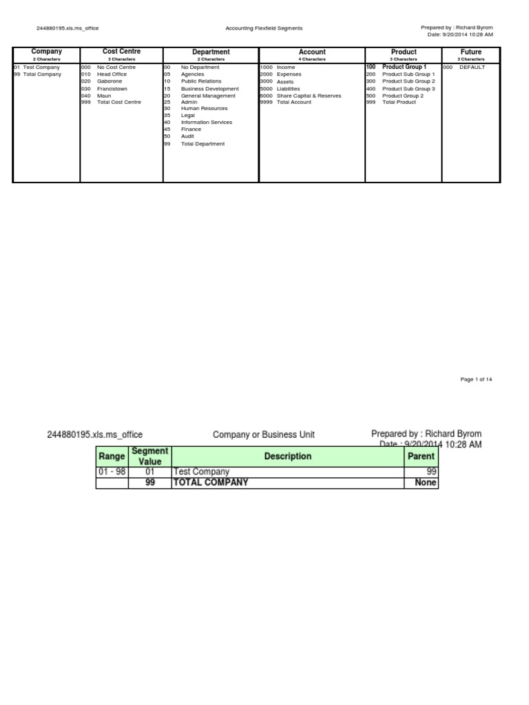 Oracle Chart of Accounts | PDF