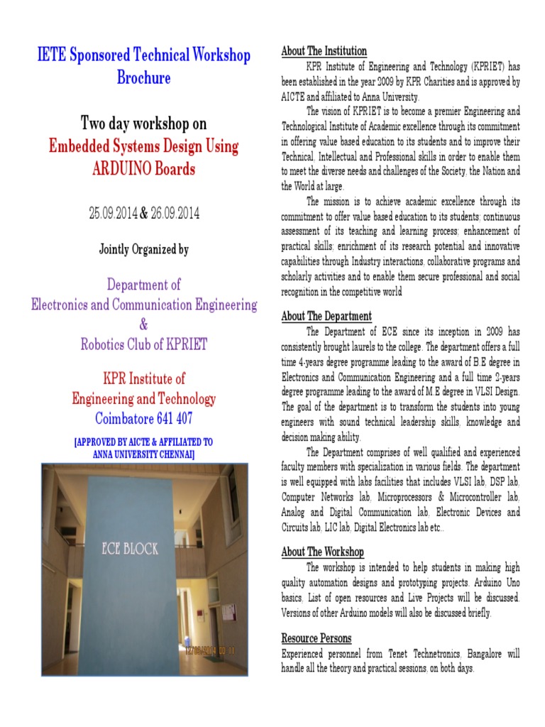 Two Day Workshop On: Embedded Systems Design Using ARDUINO Boards | PDF ...