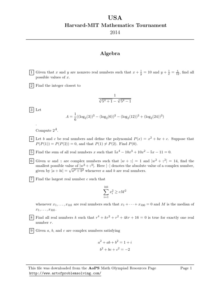 USA Harvard MIT Mathematics Tournament 2014 139 | PDF | Circle ...