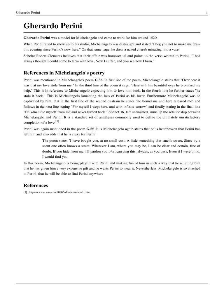 Gherardo Perini: References in Michelangelo's Poetry | PDF | Poems | Poetry