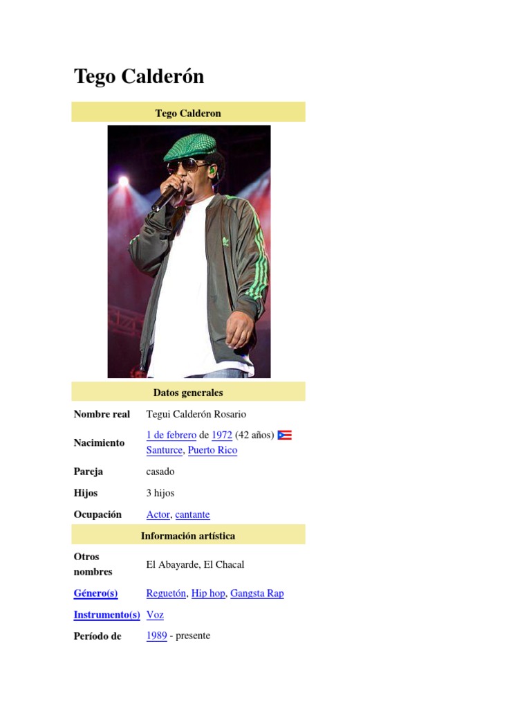 Biografia Tego Calderón | PDF | Las artes escénicas | Musica Popular
