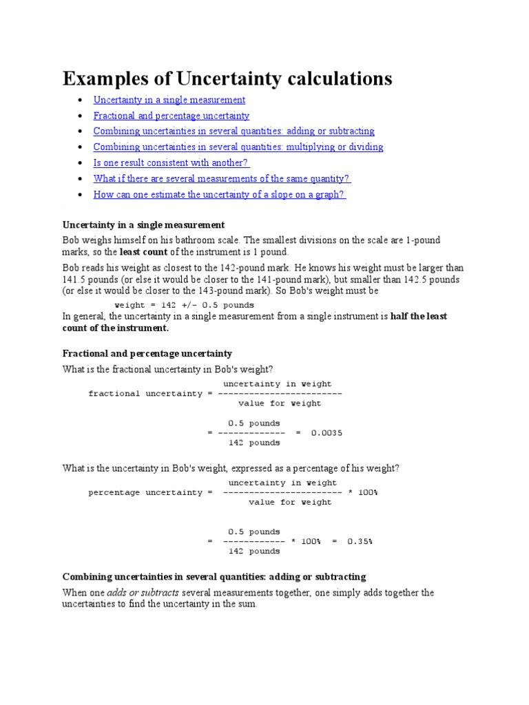Examples of Uncertainty Calculations | PDF | Volume | Uncertainty