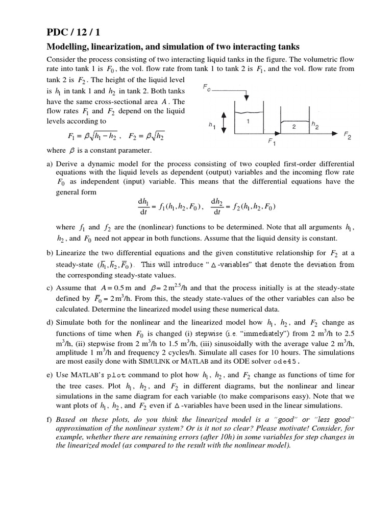 Modelling, Linearization, and Simulation of Two Interacting Tanks | PDF | Nonlinear System ...