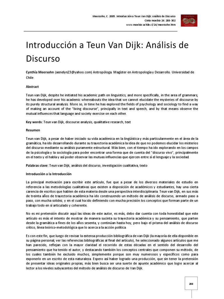 Introducción A Teun Van Dijk - Análisis Del Discurso | PDF