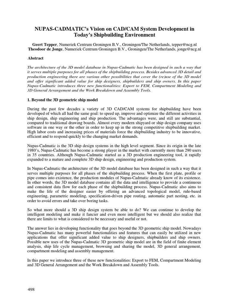 NUPAS-CADMATIC's Vision On CAD/CAM System Development in Today's ...