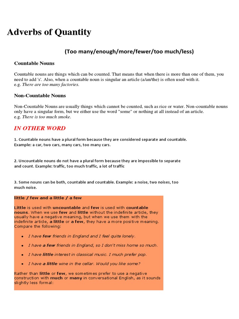 Adverbs Of Quantity Pdf Pdf Noun Grammatical Number
