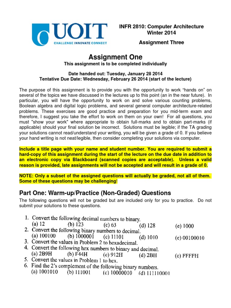 Assignment One: Part One: Warm-up/Practice (Non-Graded) Questions | PDF | Instruction Set ...
