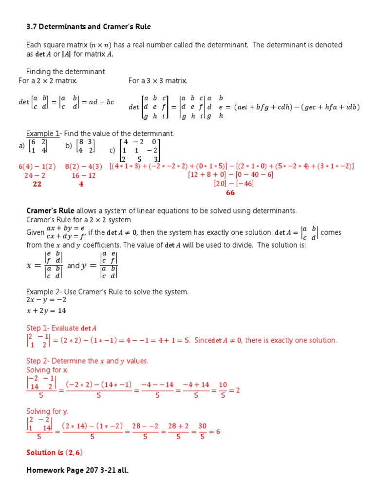 3.7 Determinants and Cramer's Rule | PDF