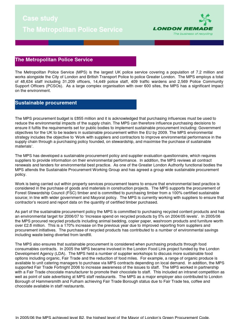 Case Study The Metropolitan Police Service | PDF | Procurement | Forest ...