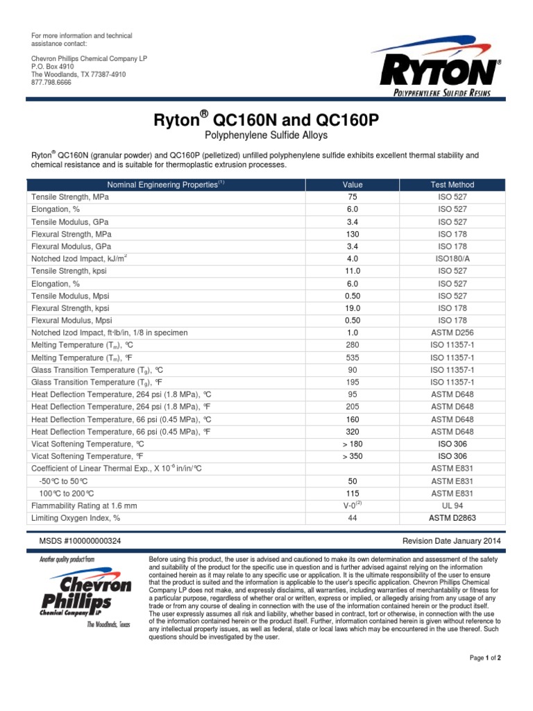 Ryton QC160N and QC160P: Polyphenylene Sulfide Alloys | PDF ...