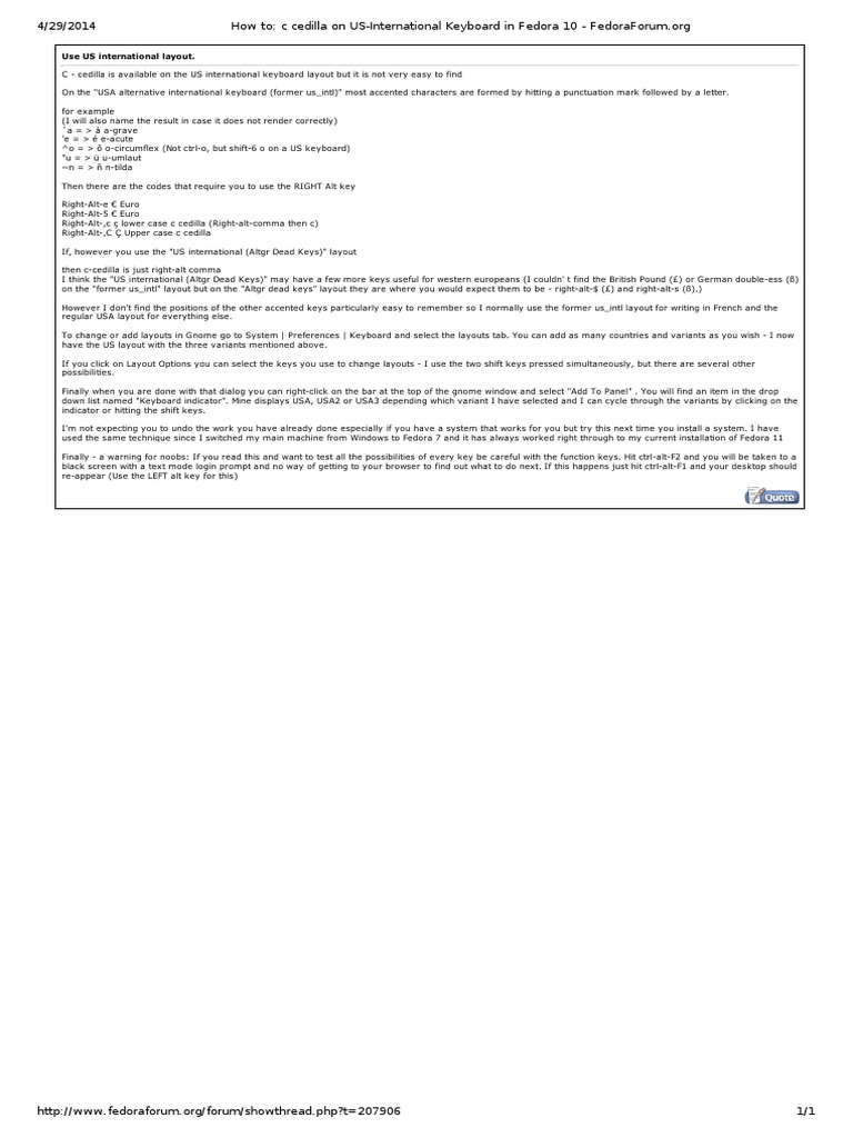 How To - C Cedilla On US-International Keyboard in Fedora 10 ...
