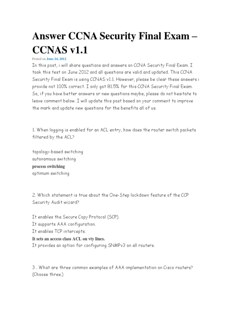 Answer CCNA Security Final Exam Ingles | PDF | Firewall (Computing) | Virtual Private Network