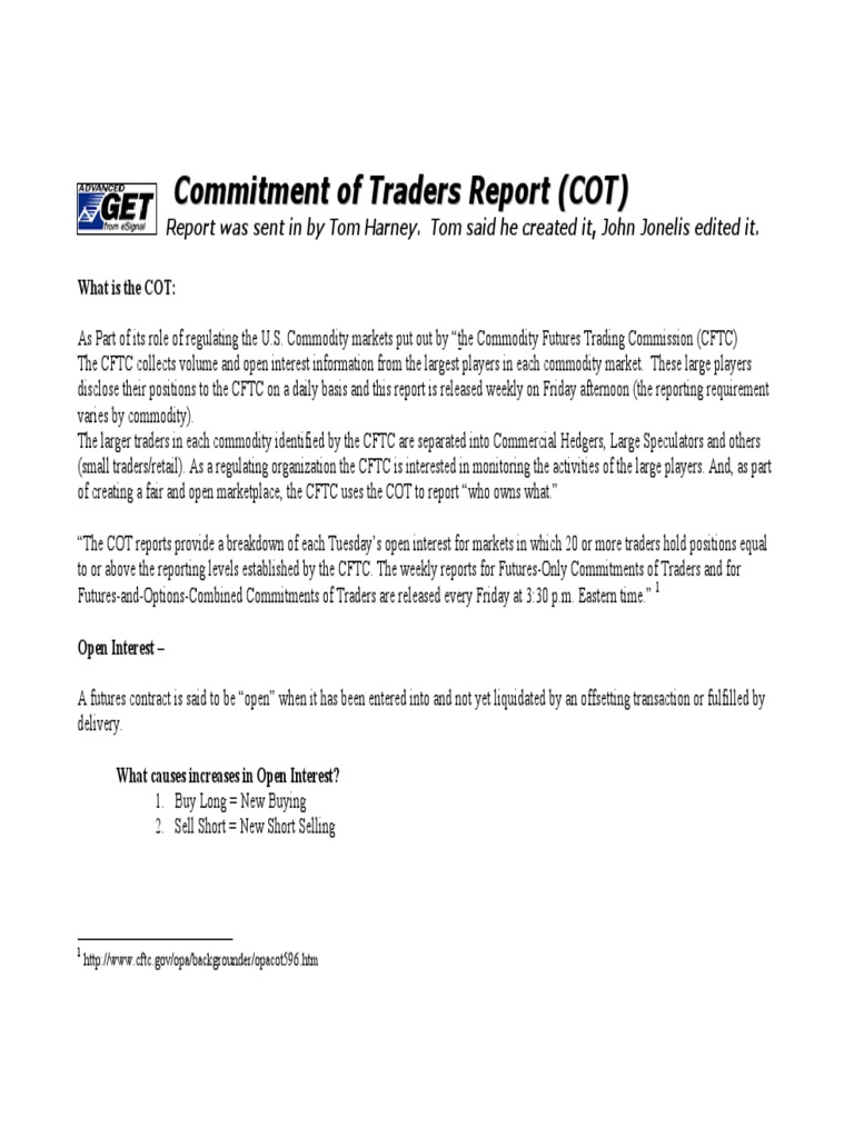 Commitment of Traders Report Part 1 | PDF | Futures Contract | Speculation