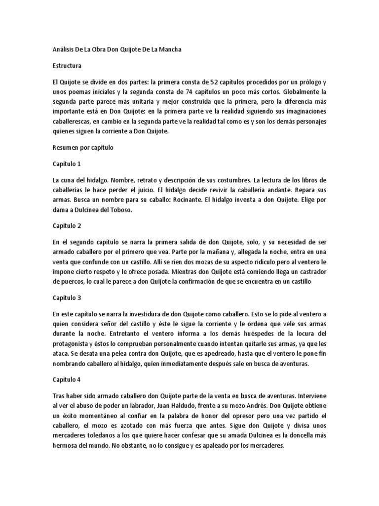 Análisis de La Obra Don Quijote de La Mancha | PDF | Don Quijote ...