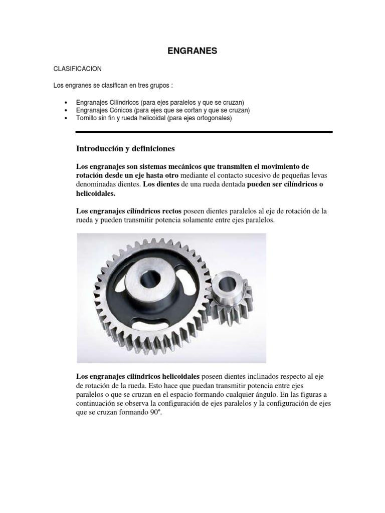Clasificación y Diseño de Engranajes | PDF | Engranaje | Mecánica