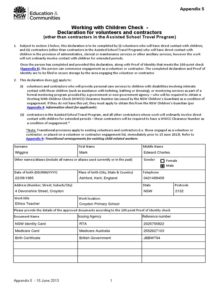 Working with Children Check Declaration | PDF | Assault | Sexual Assault