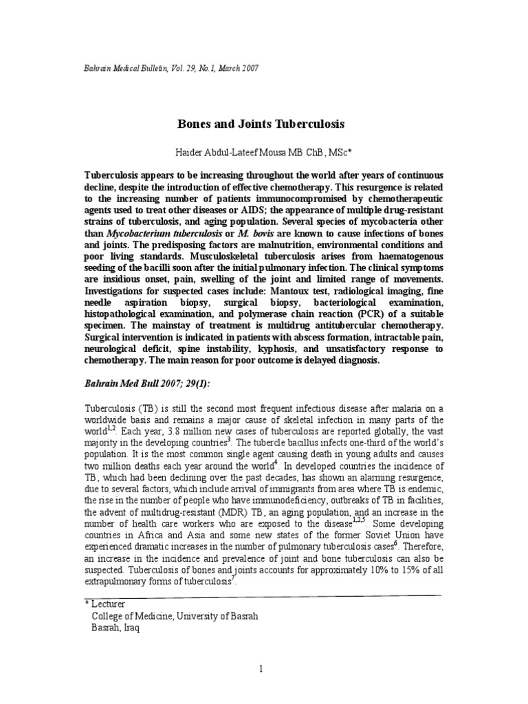 Bones Joints Tuberculosis | PDF | Tuberculosis | Infection