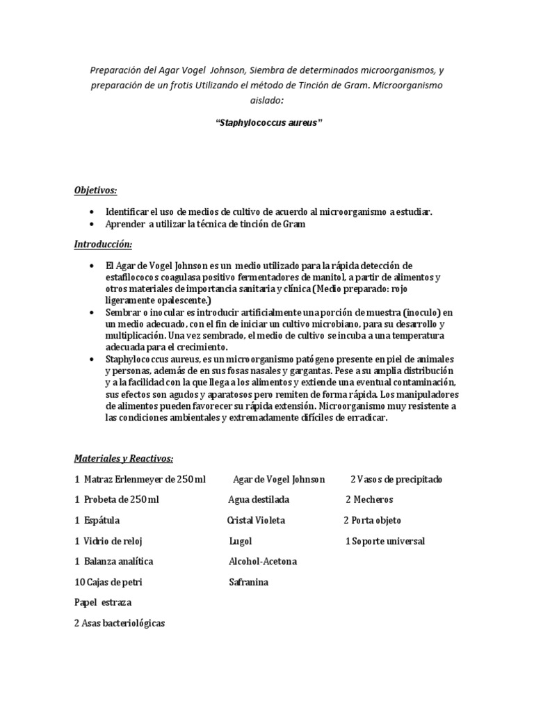 Preparación y uso del Agar Vogel Johnson | PDF | Staphylococcus Aureus ...