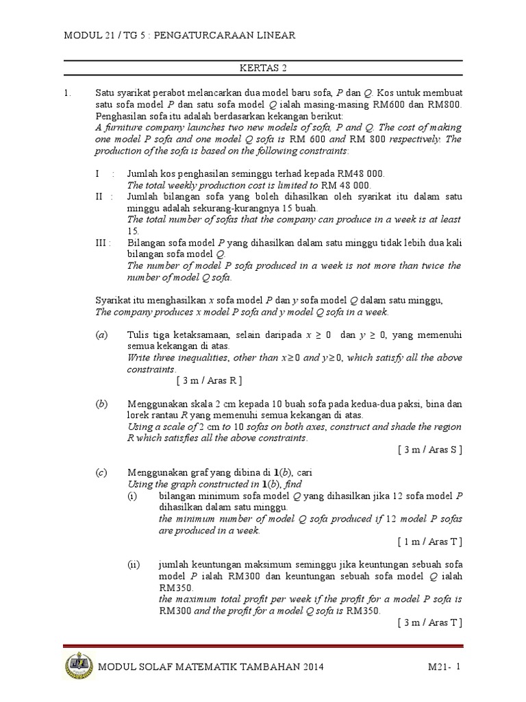 Modul 21 Pengaturcaraan Linear Pdf