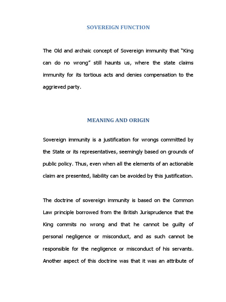 Immunity of Sovereign Functions | PDF | Sovereign Immunity | The Crown