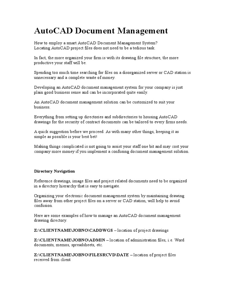 AutoCAD Document Management | PDF | Directory (Computing) | Computer File