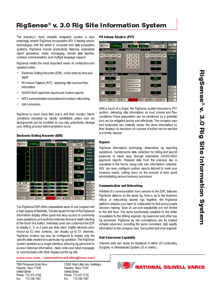 Rigsense V. 3.0 Rig Site Information System | PDF | Drilling Rig | Oil Well