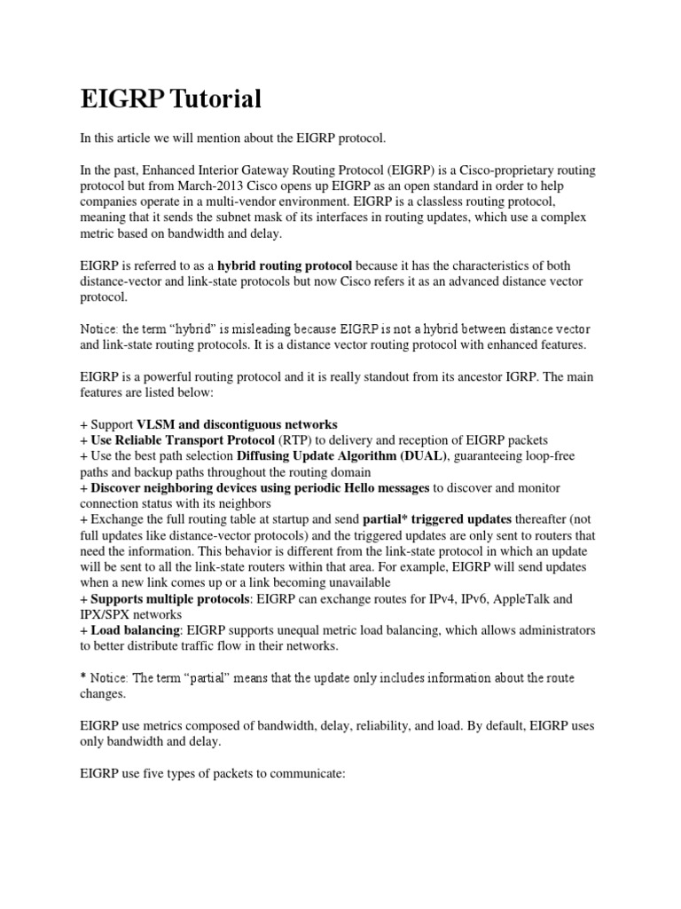EIGRP Tutorial | PDF | Routing | Computer Network