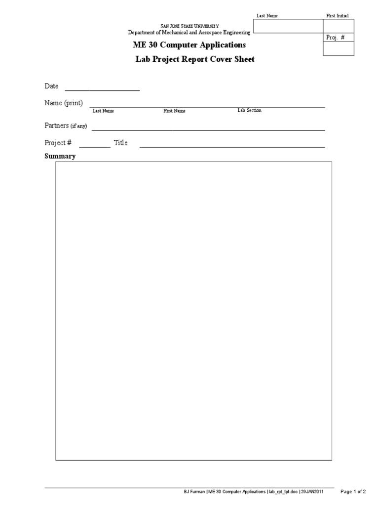 ME 30 Computer Applications Lab Project Report Cover Sheet: Date Name ...