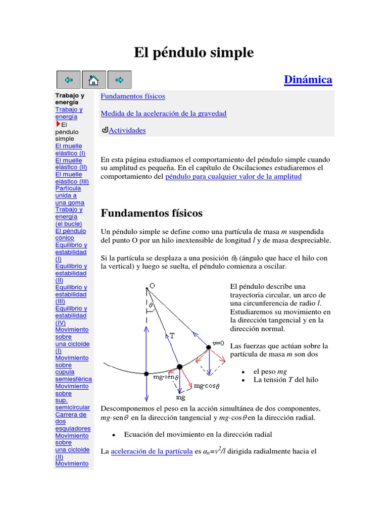 El Péndulo Simple | Descargar gratis PDF | Péndulo | Movimiento (física)