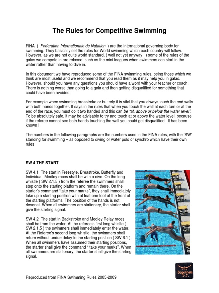 Dsc Fina Rules of Swimming | Swimming (Sport) | Swimming