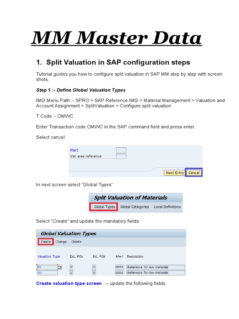 MM Master Data: 1. Split Valuation in SAP Configuration Steps | PDF ...