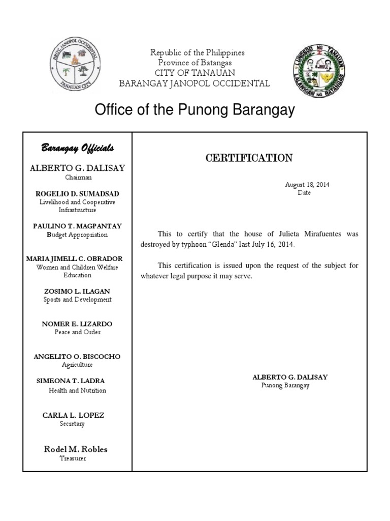 Certification of Calamity | PDF