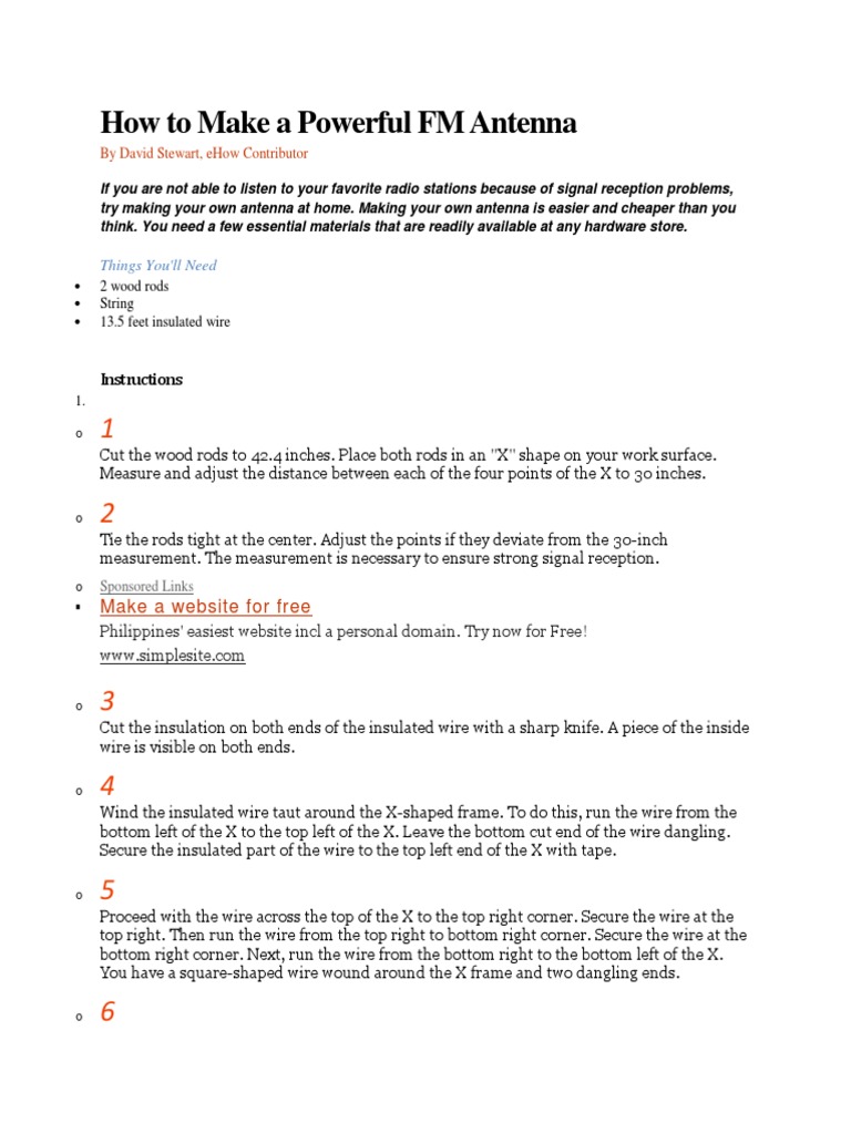 How to Make a Powerful DIY FM Antenna | PDF | Antenna (Radio) | Radio